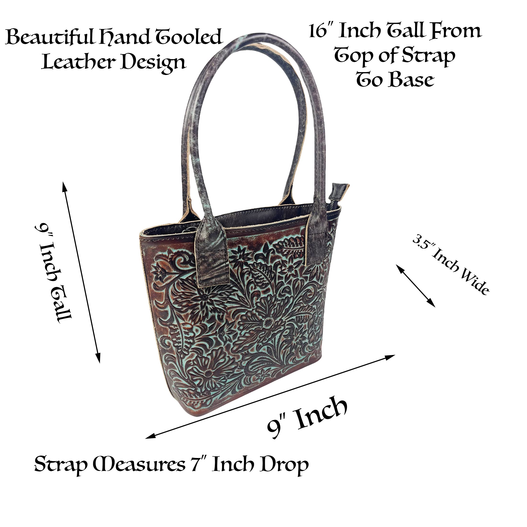 Urbalabs Western Purse Genuine Leather Hand Tooled Floral Handbag Tote Ladies Bag Leather Chain Strap Purse Hand Stitched (Dark Brown)