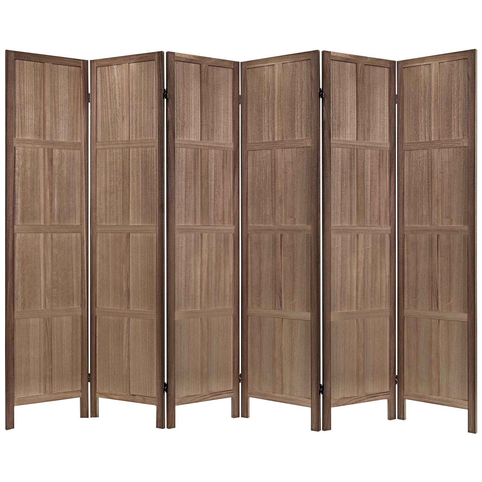 RHF 6 Ft.Tall Room Divider with Stand,19" Each Panel,Rustic Folding Privacy Screens,Heavy Duty Partition Wall Dividers, Room Separator, Temporary Wall, Screen Panel with Feet, 6 Panel, Brown