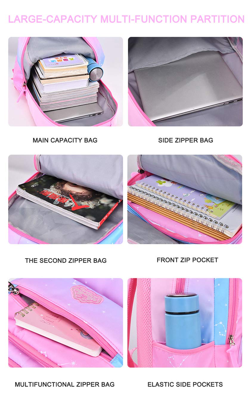 Reorzon Kids Primary School Backpack for Girls Toddler Kindergarten Preschool Starry Sky Gradient School Bookbag