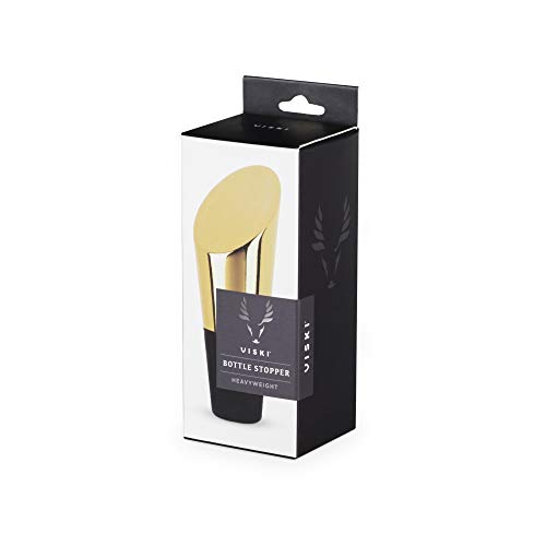 Viski Heavyweight Bottle Stopper, Wine Bottle Stopper, Wine Preserver for Red and White Wines, Gold Plated Stainless Steel with Silicone Seal, Set of 1