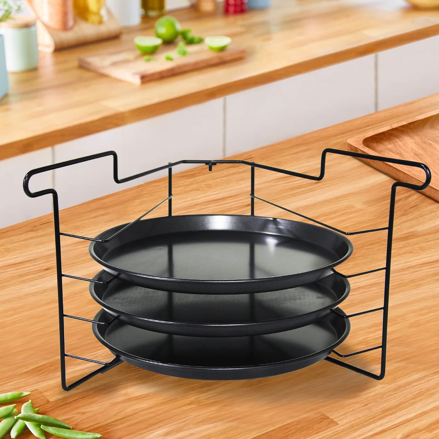 VANLAMNI Pizza Baking Set with 1 Wire Metal Pizza Rack and 3 Circular Pizza Pans,11 inch Non-stick Pizza Trays for Oven