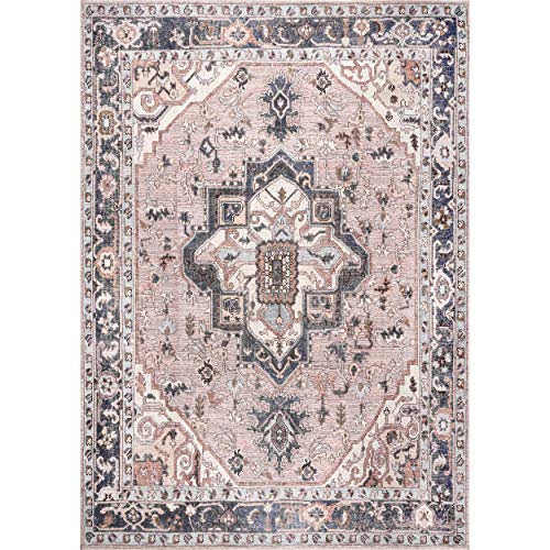 nuLOOM Sasha Machine Washable Medallion Ultra Thin Area Rug, 5x8, Pink