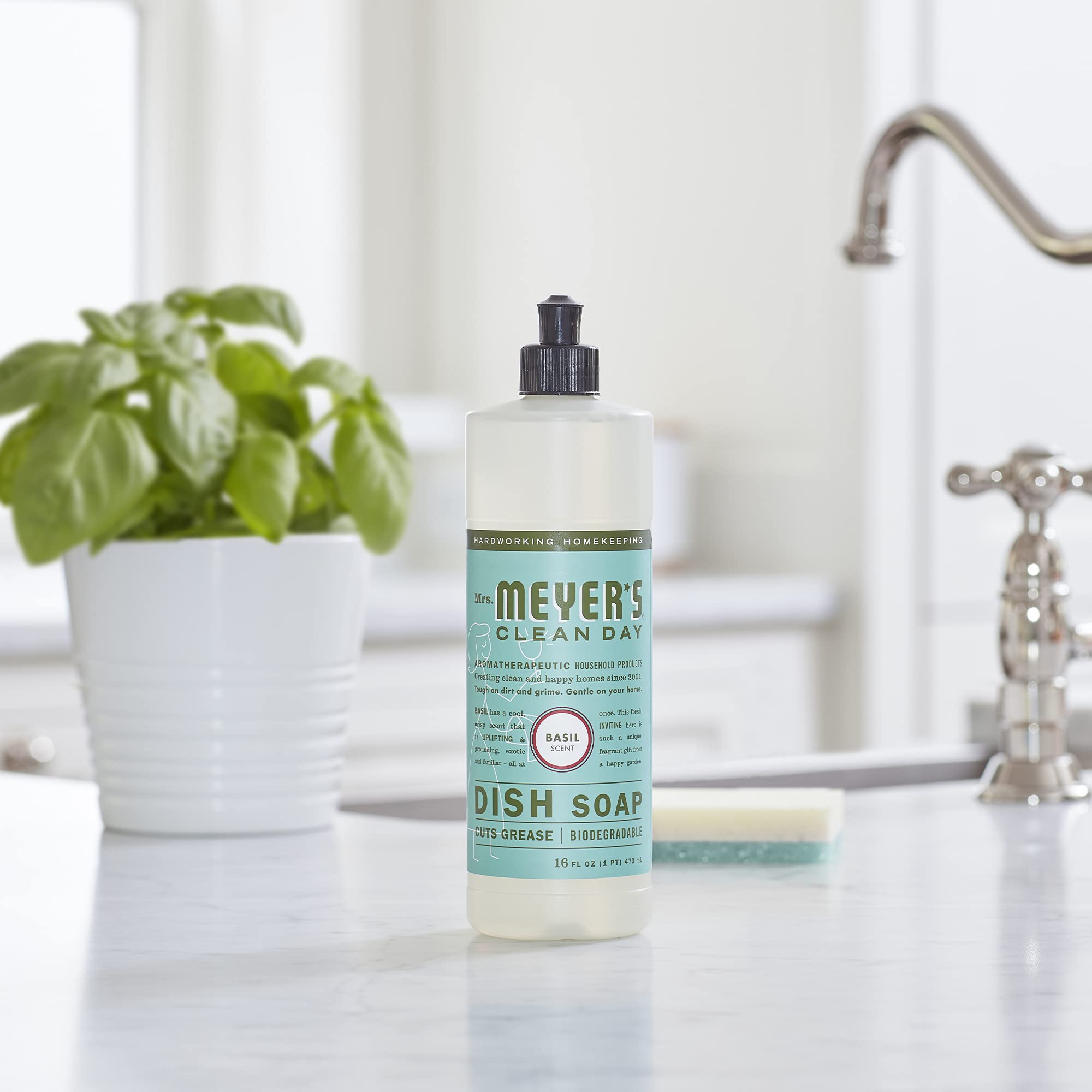 MRS. MEYER'S CLEAN DAY Kitchen Essentials Set, Includes: Hand Soap, Dish Soap, and All Purpose Cleaner, Basil, 3 Count Pack