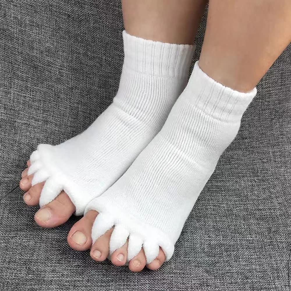 TOLHYUN Toe Separator Socks Foot Correction Socks,Women's Toeless Socks,3 Pairs of Five Toe Separation Socks for Yoga Exercise Gym