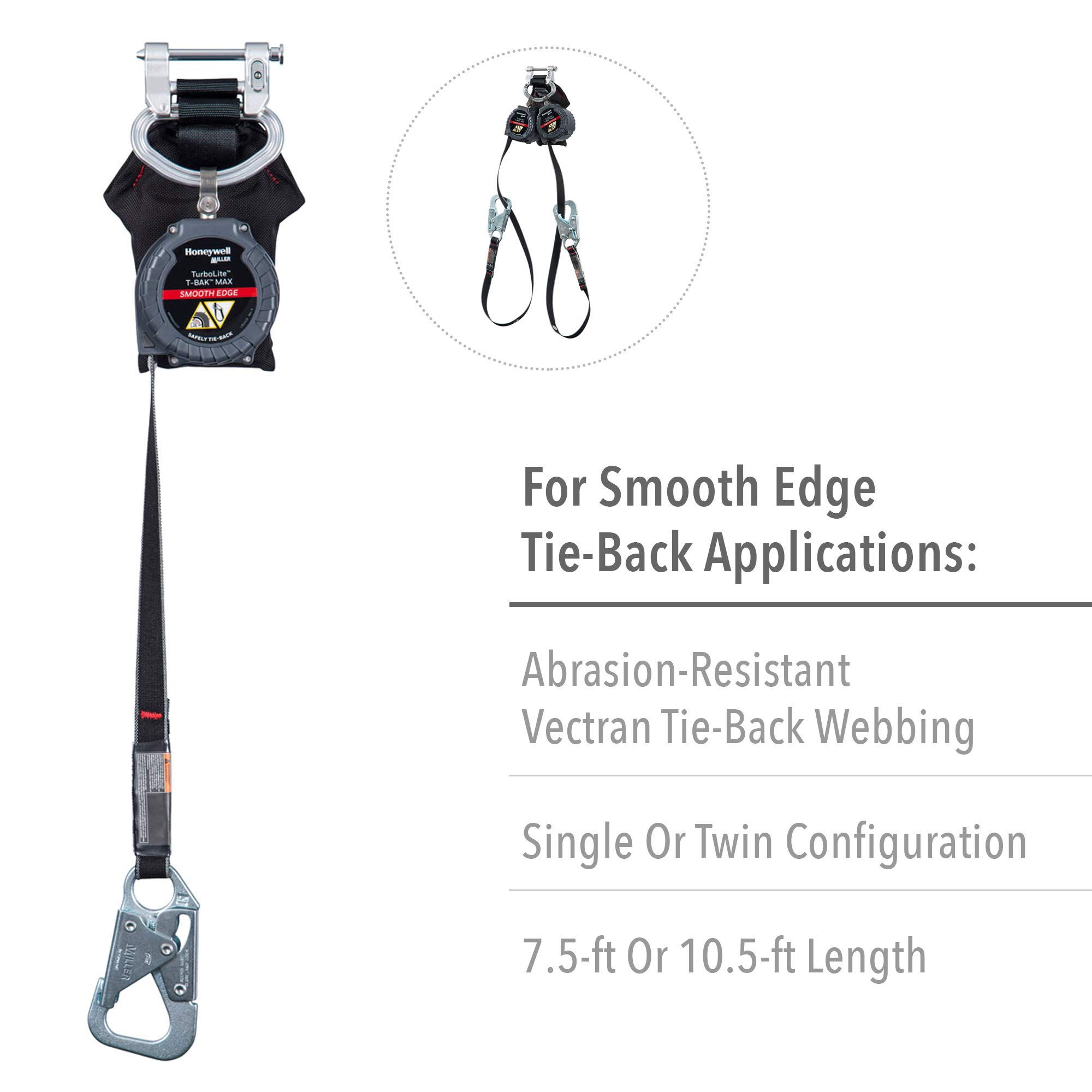 Miller by Honeywell TurboLite Edge MAX Smooth Edge 12-Foot Twin Personal Fall Limiter with Aluminum Locking Rebar Hooks (MFLEW2-12/12FT)