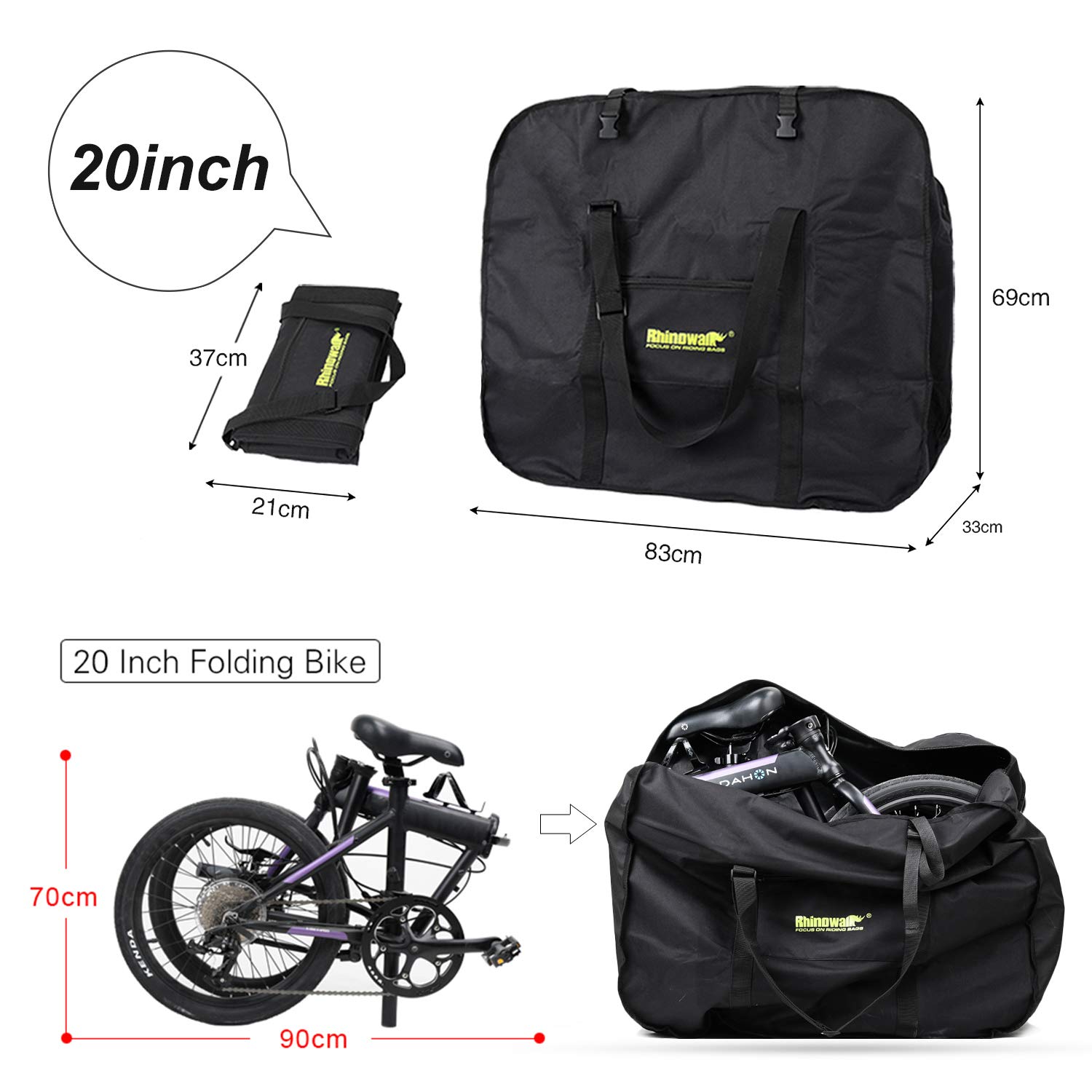Rhinowalk Folding Bicycle Carry Bag Portable Bike Luggage 14-20 inch for Travel Transport Storage