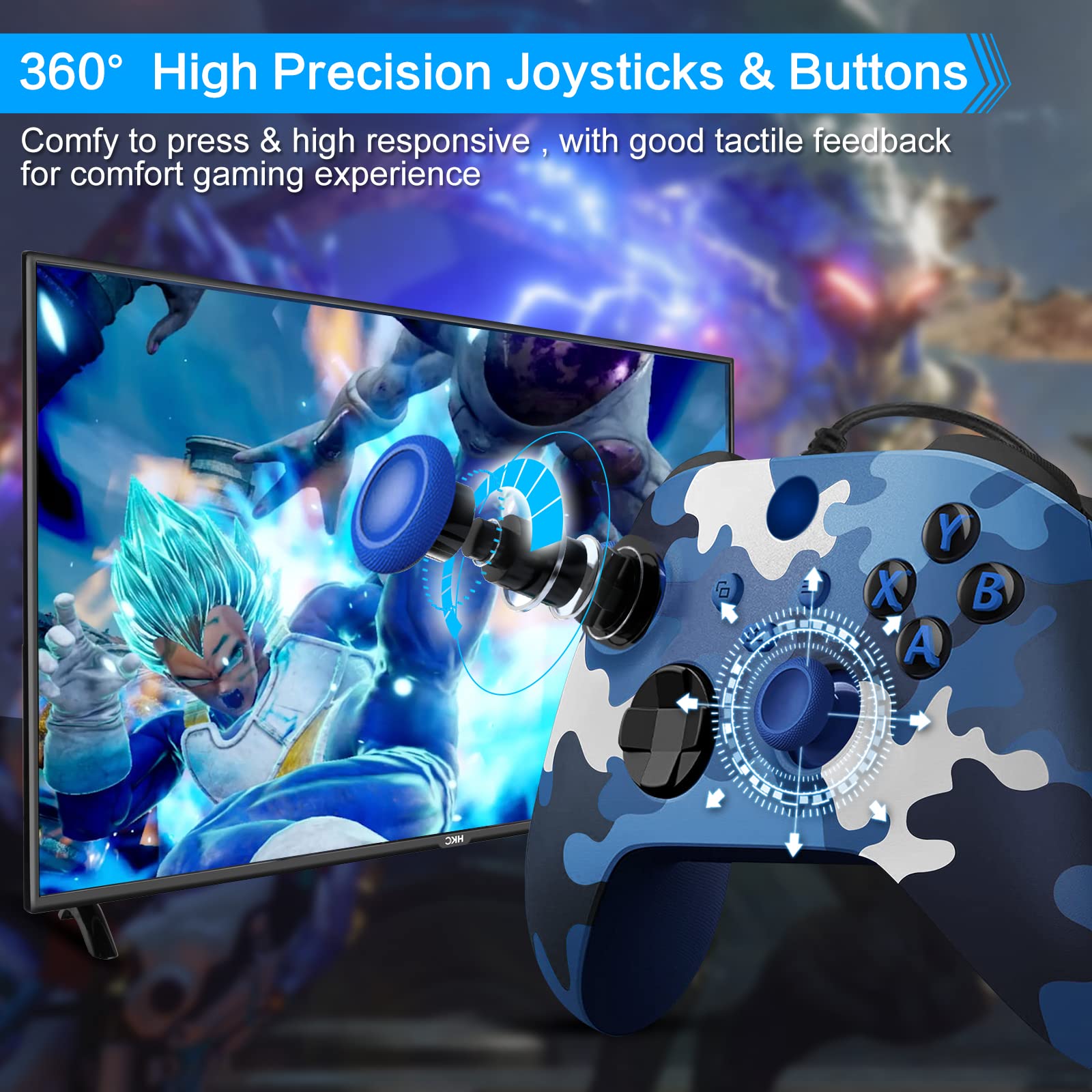 Wired Controller for Xbox Series X|S, Gamepad for Xbox One & Windows 10 PCs, Featuring Remappable Buttons, 3.5mm HiFi Headset Jack, Dual Motors, and 6-Axis Gyroscope - Camo Blue