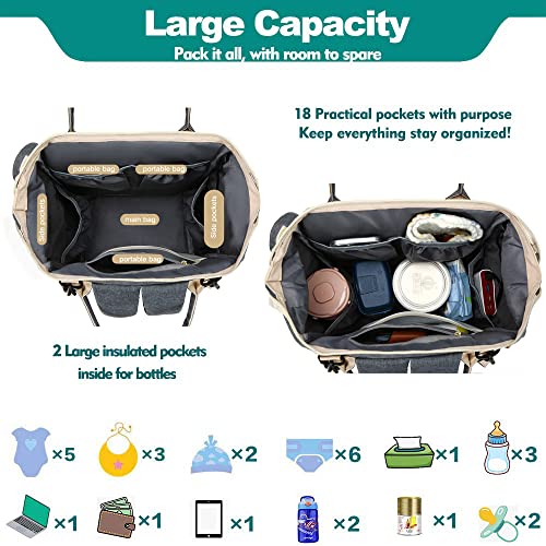 UISKOOPW Diaper Bag Backpack, Baby Nappy Waterproof Changing Bags Multifunction Travel Back Pack with Stroller Straps (Green)