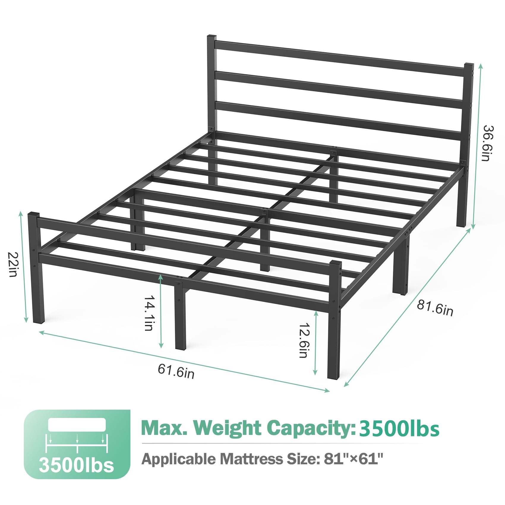 Mr IRONSTONE Queen Bed Frame with Headboard & Under Bed Storage Containers with 6 Wheels