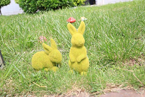 XIAXAIXU Easter Moss Bunny Flocked Rabbit Statue Figurine Festival Garden Yard Home Party Ornament Decoration (Green, 2 Pcs (A+B))