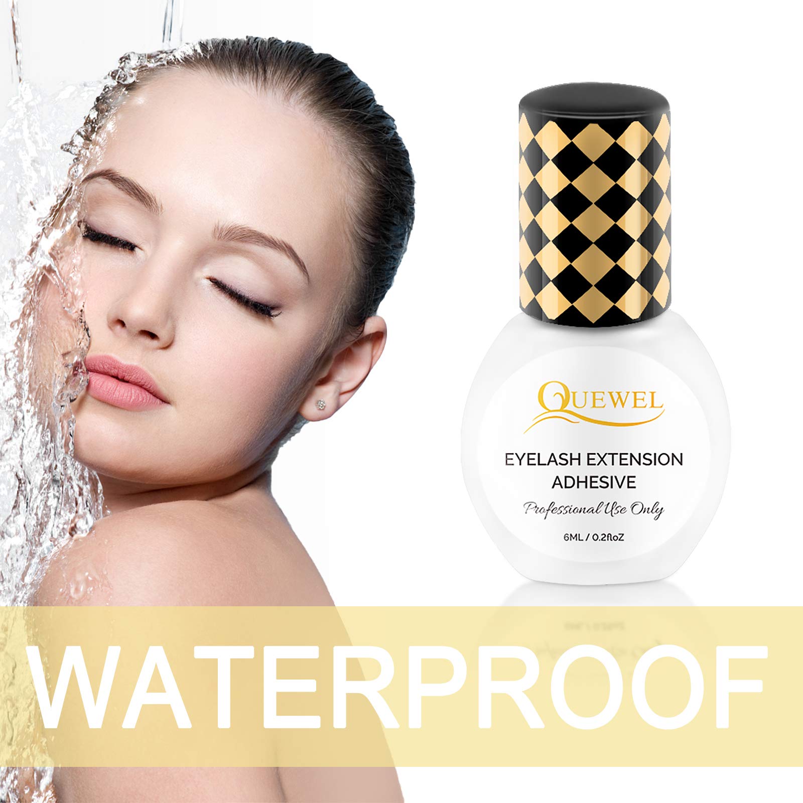 QUEWEL Strong Black Adhesive for Eyelash Extensions 6ml 1-2 Sec Drying Time,Retention 7-8 Weeks,The Lash Extension Glue Low Fume No Irritating for Sensitive