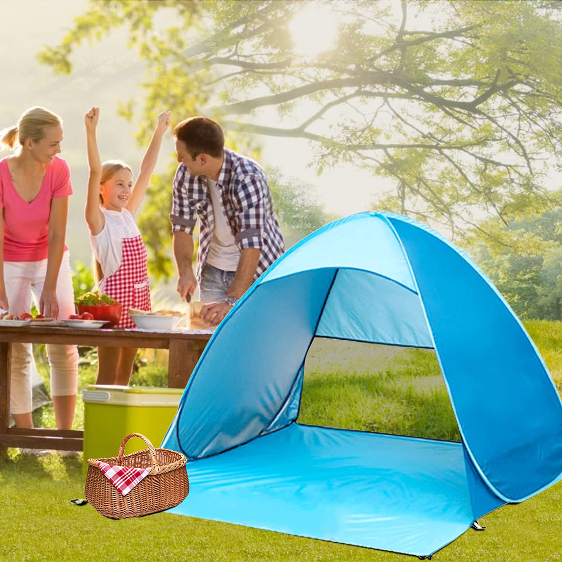 Pop Up 2-3 Person Portable Beach Tent, UPF 50+ Sun Shelter Tent Umbrella Baby Canopy with Carry Bag
