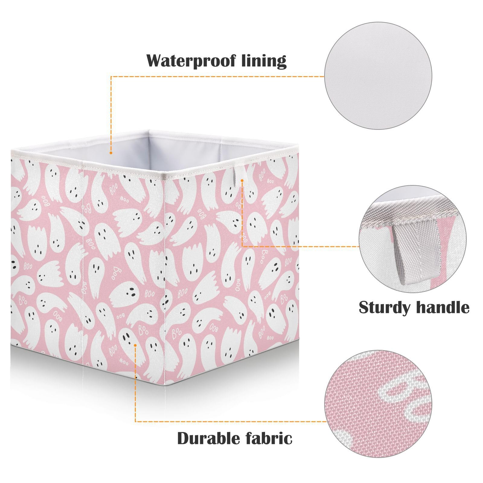 QUGRL Cute Halloween Ghost Storage Bins Organizer Boo Pink Foldable Clothes Storage Basket Box for Shelves Closet Cabinet Office Dorm Bedroom 15.75 x 10.63 x 6.96 in