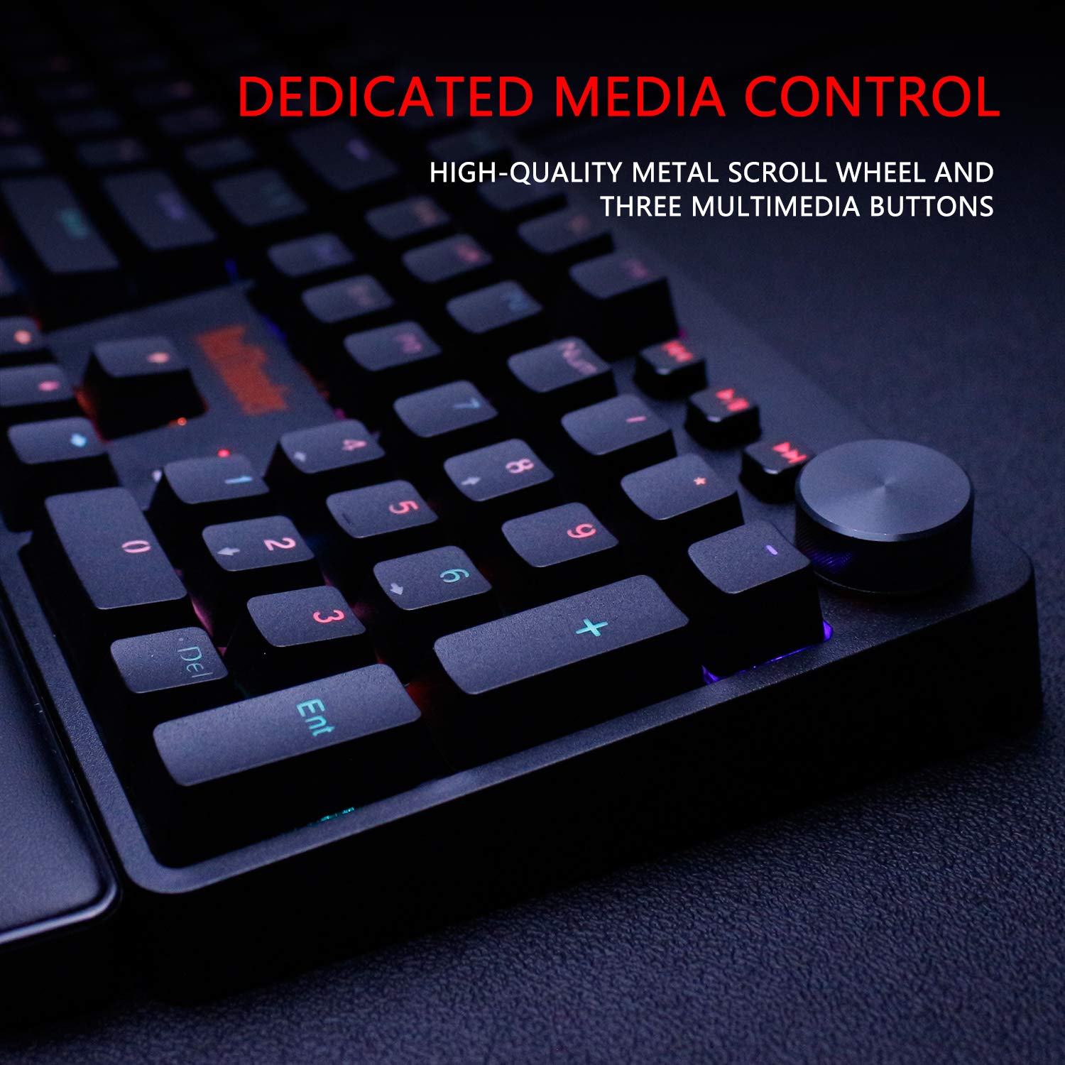 RedThunder K55 Mechanical Gaming Keyboard, Quiet Red Switch, Chroma RGB Lighting, Soft Leather Wrist-Rest, Standard Full Size Wired Keyboard with Dedicated Media Keys & Dial for PC