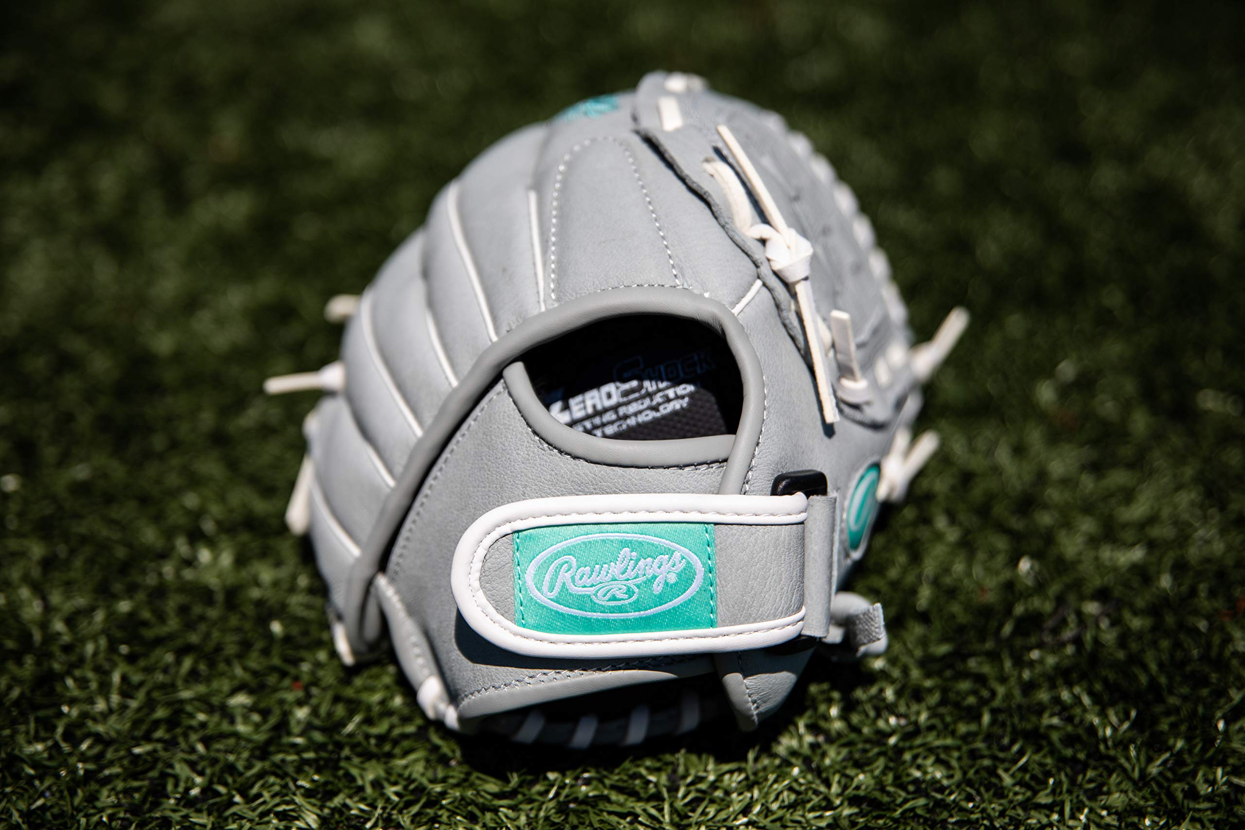 Rawlings Sure Catch Series Fastpitch Softball Glove, Teal/Grey/White, Right Hand Throw, 11 inch (SCSB110M-6/0 11 BSK/NFC)
