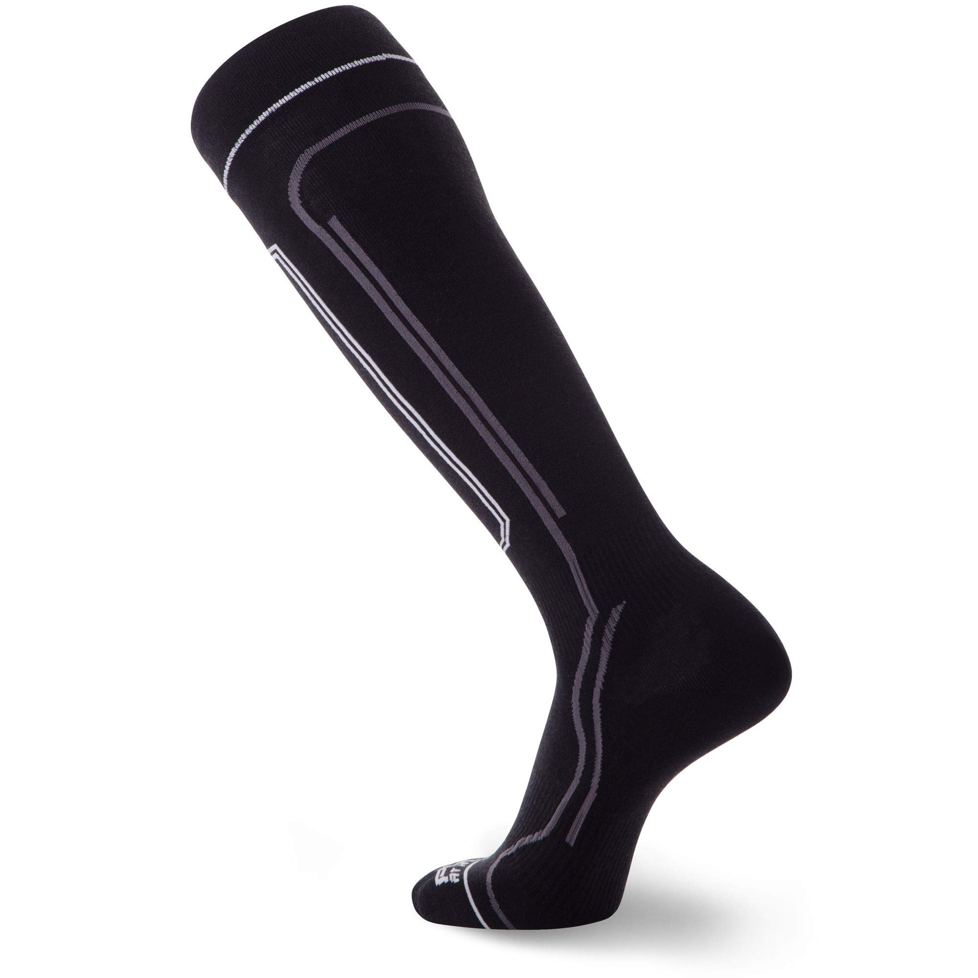 Pure Athlete Ultra-Thin Lightweight Ski Socks - Snowboarding Skiing Sock, Merino Wool (Large, 3 Pairs - Black)