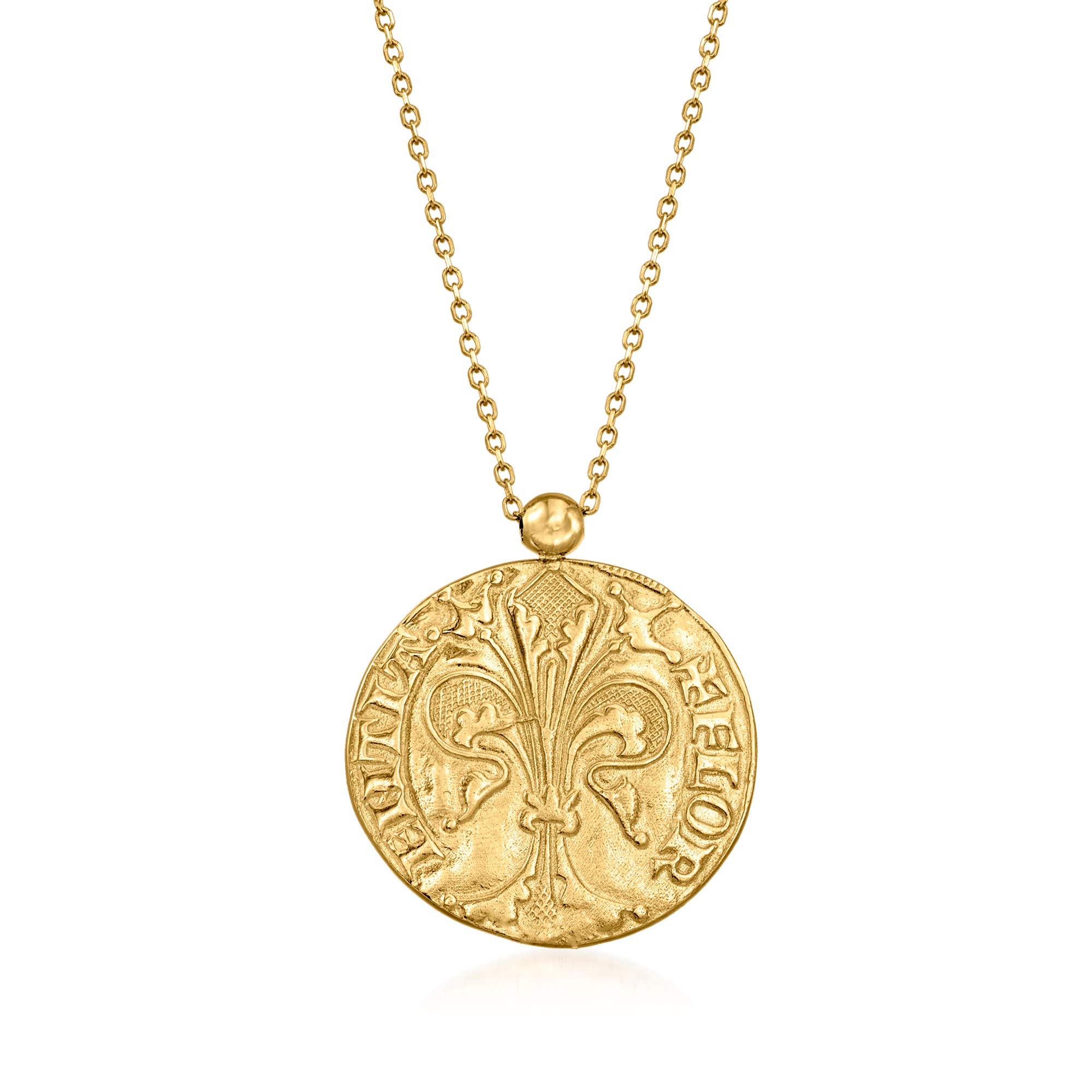 Ross-Simons Italian 14kt Yellow Gold St. John and Fleur-De-Lis Reversible Pendant Necklace