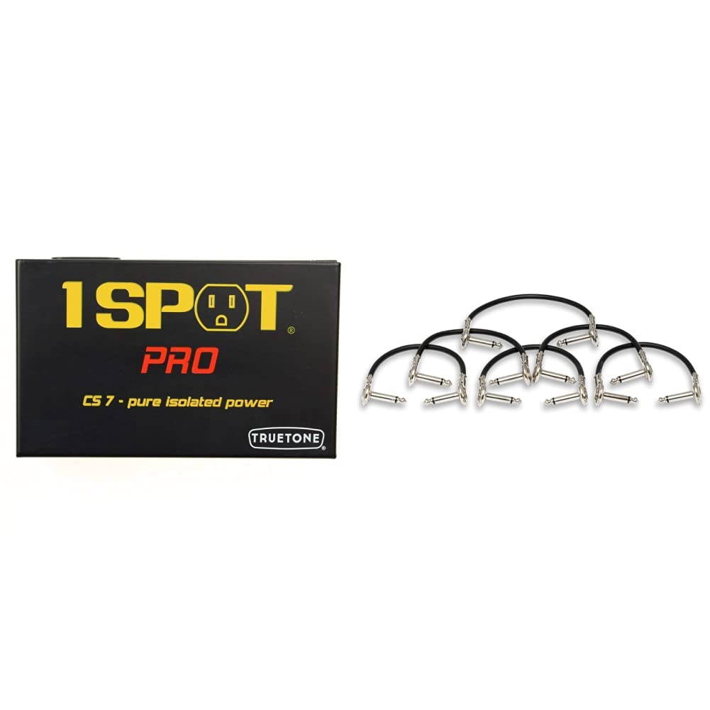 Truetone 1 SPOT PRO CS7 7-output Guitar Pedal Power Supply and Hosa IRG-600.5 Low-Profile Right Angle Guitar Patch Cables (6 Pieces), Black