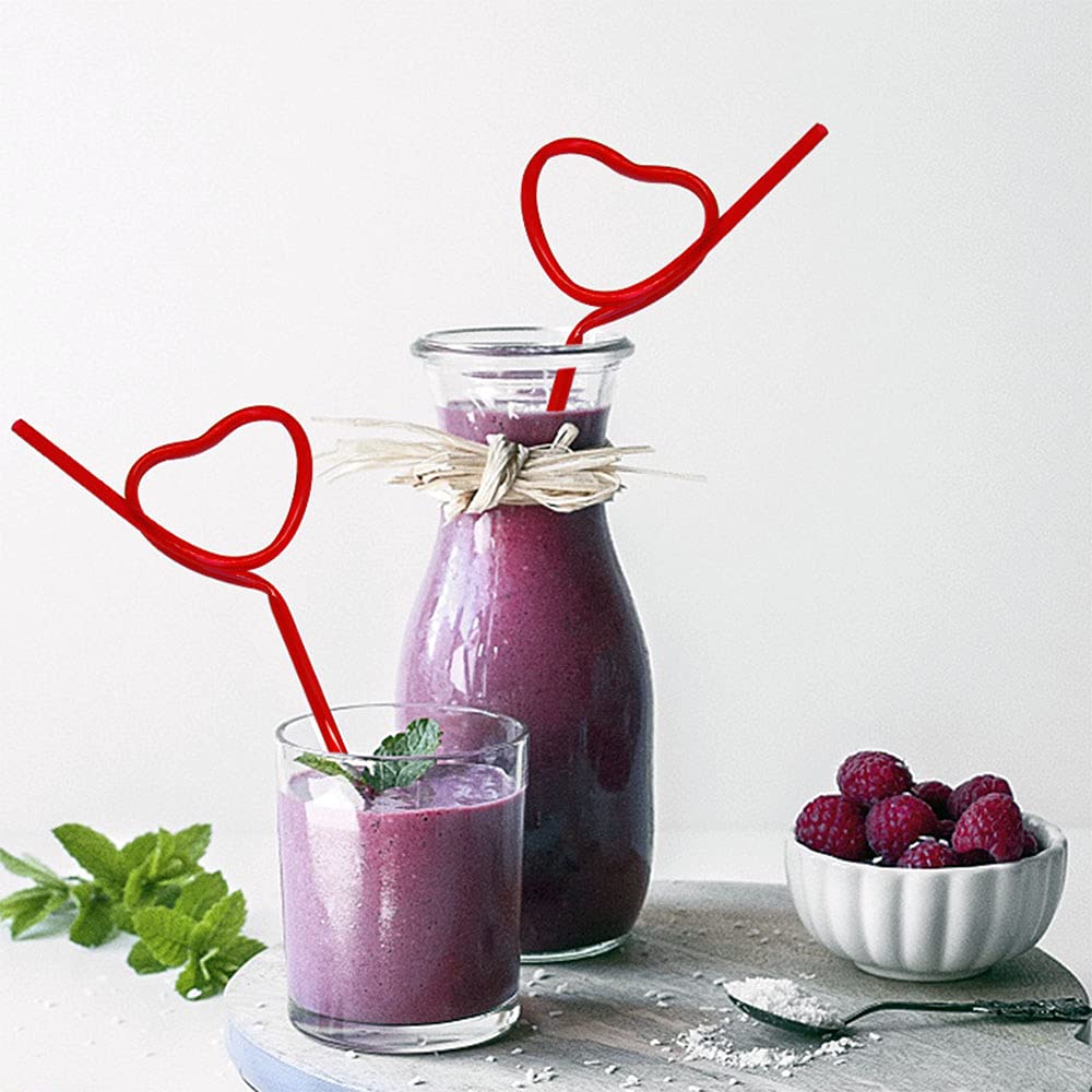 SITAER Heart-Shaped Party Straws Drinking Sipping Straws, Novelty Props for Birthday Party (25 pack Red)