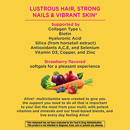 Nature's Way Alive! Hair, Skin & Nails Multivitamin with Biotin and Collagen, 60 Softgels