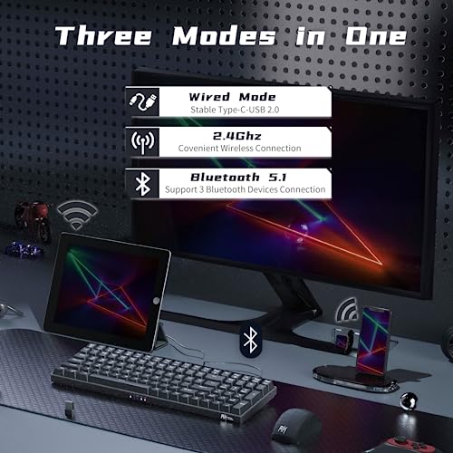 RK ROYAL KLUDGE RK100 2.4G Wireless/Bluetooth/Wired RGB Mechanical Keyboard, 100 Keys 3 Modes Connectable Hot Swappable Brown Switch Gaming Keyboard for Win/Mac