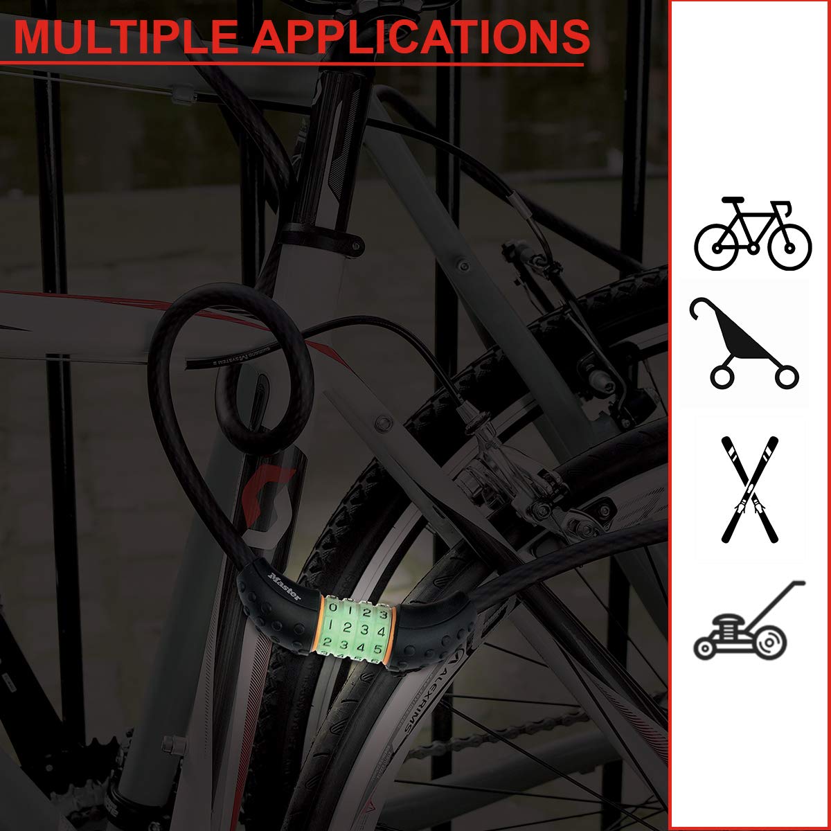 MASTER LOCK Bike Cable Lock [Combination] [1.8 m Coiling Cable] [Outdoor] [Mounting Bracket] 8190EURDPRO - Ideal for Bike, Electric Bike, Skateboards, Strollers, Lawnmowers and other Outdoor Equipment
