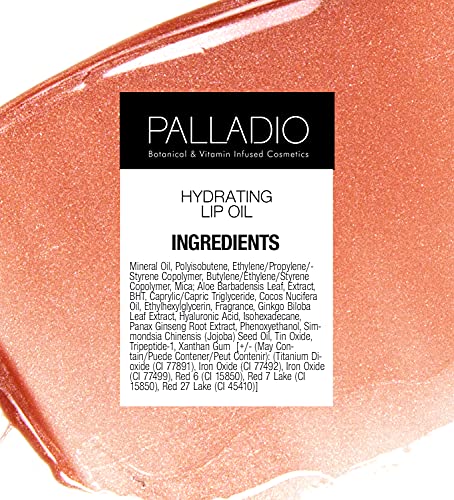 Palladio Hydrating Lip Oil Infused with Hyaluronic Acid, Non-Sticky Formula, Subtle shine with tinted sheer color, liquid lipstick, locks in moisture to prevent chapped lips 0.13 Oz. (BLING)