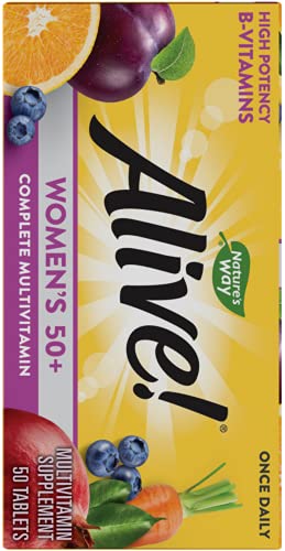 Nature's Way Alive! Women's 50+ Complete Multivitamin, Supports Healthy Heart, Brain, Bones*, B-Vitamins, Gluten-Free, 50 Tablets (Packaging May Vary)