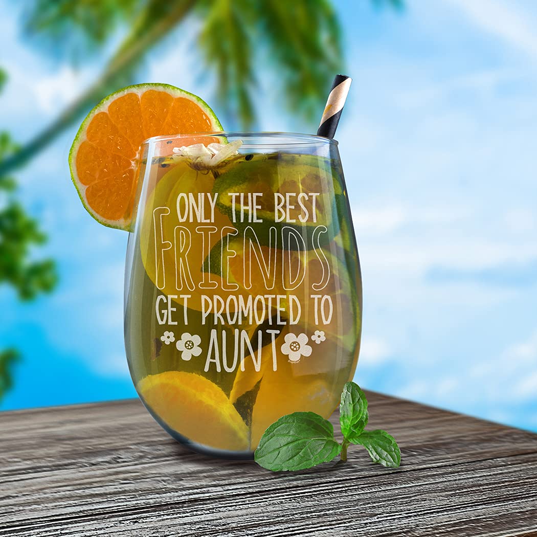 shop4ever Only The Best Friends Get Promoted To Aunt Laser Engraved Stemless Wine Glass - Pregnancy Announcement