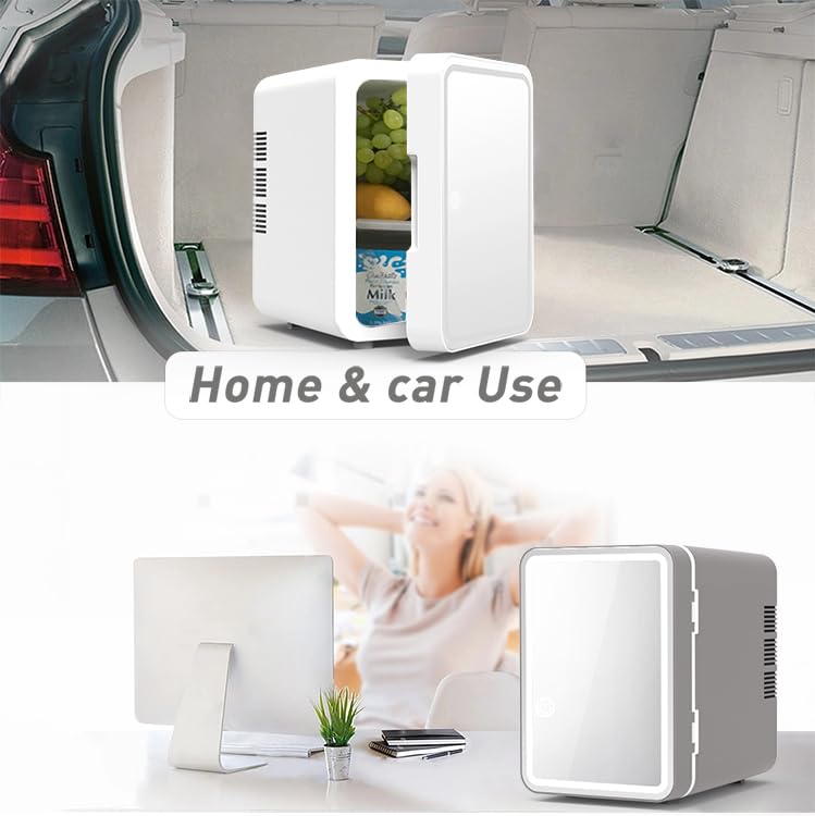 Mini Cosmetic & Personal Beauty Fridge, Mirrored Door w. Dimmable LED Light, Thermoelectric Cooling & Heating Function. 4L. Bedroom Car Office Dorm