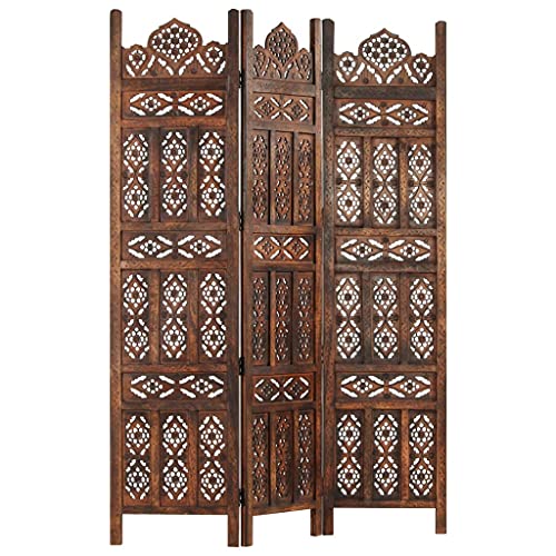 Matalde Hand Carved 3 Panel Room Divider with Beautifully Carved Pattern, 3.93' Wooden Folding Privacy Screen, Freestanding Partition Wall Divider for Office, Home, Christmas Decoration, Dark brown