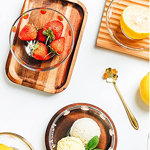 Sizikato 2pcs Clear Glass Fruit Bowl, 6 Oz Snack Bowl, Dessert Bowl, Cute Strawberry Pattern