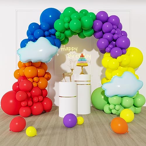 RUBFAC Rainbow Balloon Garland Arch Kit, 132pcs 7 Assorted Color 5/10/18 Inch Party Balloons for Birthday Party Baby Shower Wedding Rainbow Party Decoration