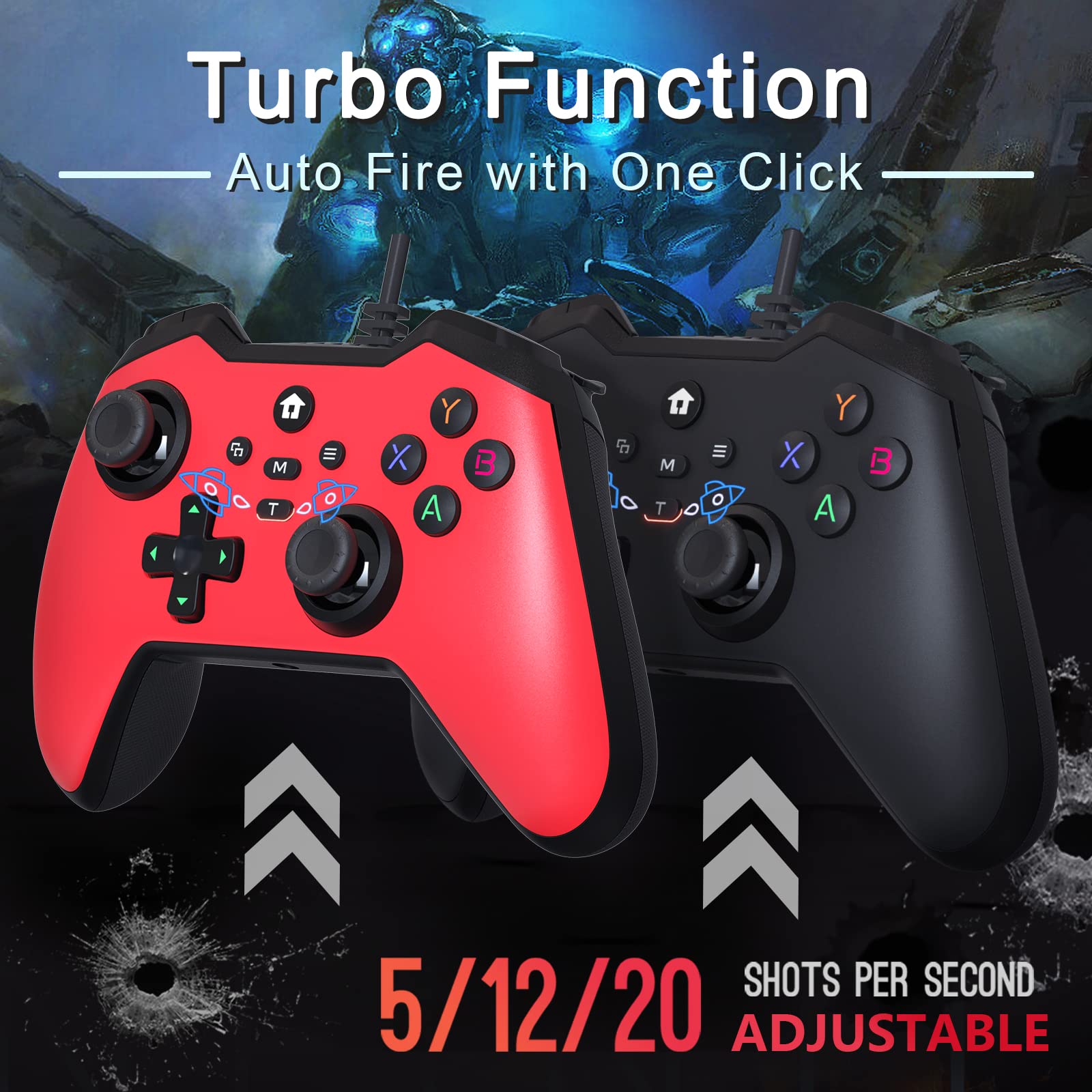 TERIOS Wired Controller Compatible with Xbox one/Xbox Series X/S/Windows10, Video Game Controller with Enhanced Dual Vibration, Audio Jack, Turbo Auto Fire, Replacement Faceplate Cover (Red)