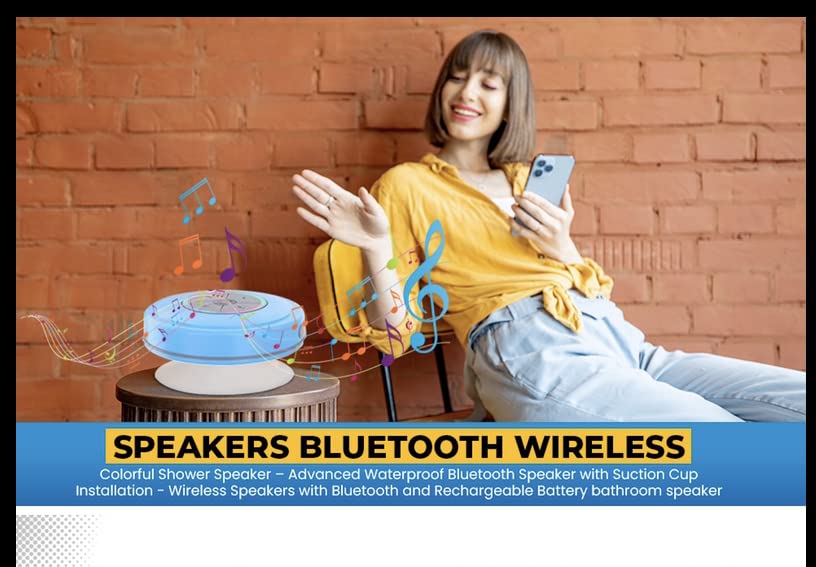 Speakers Bluetooth Wireless β Colorful Shower Speaker β Advanced Waterproof Bluetooth Speaker with Suction Cup Installation - Wireless Speakers with Bluetooth and Rechargeable Battery bathroom speaker
