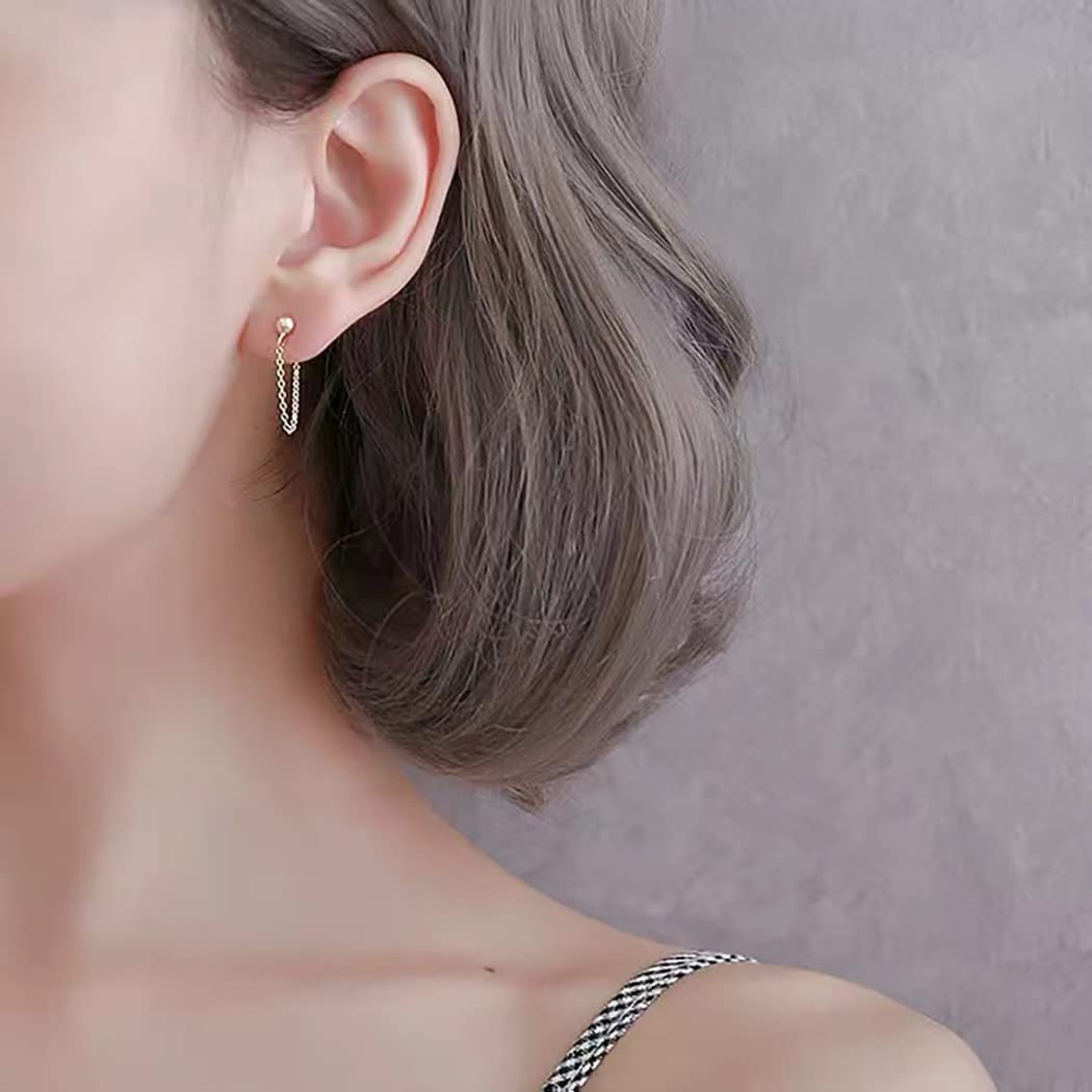 Reffeer Minimalist Ball Earrings with Chain Dangle Earrings for Women Teens Girls Dangle Earrings Studs Cute Solid 925 Sterling Silver Earrings(Silver)