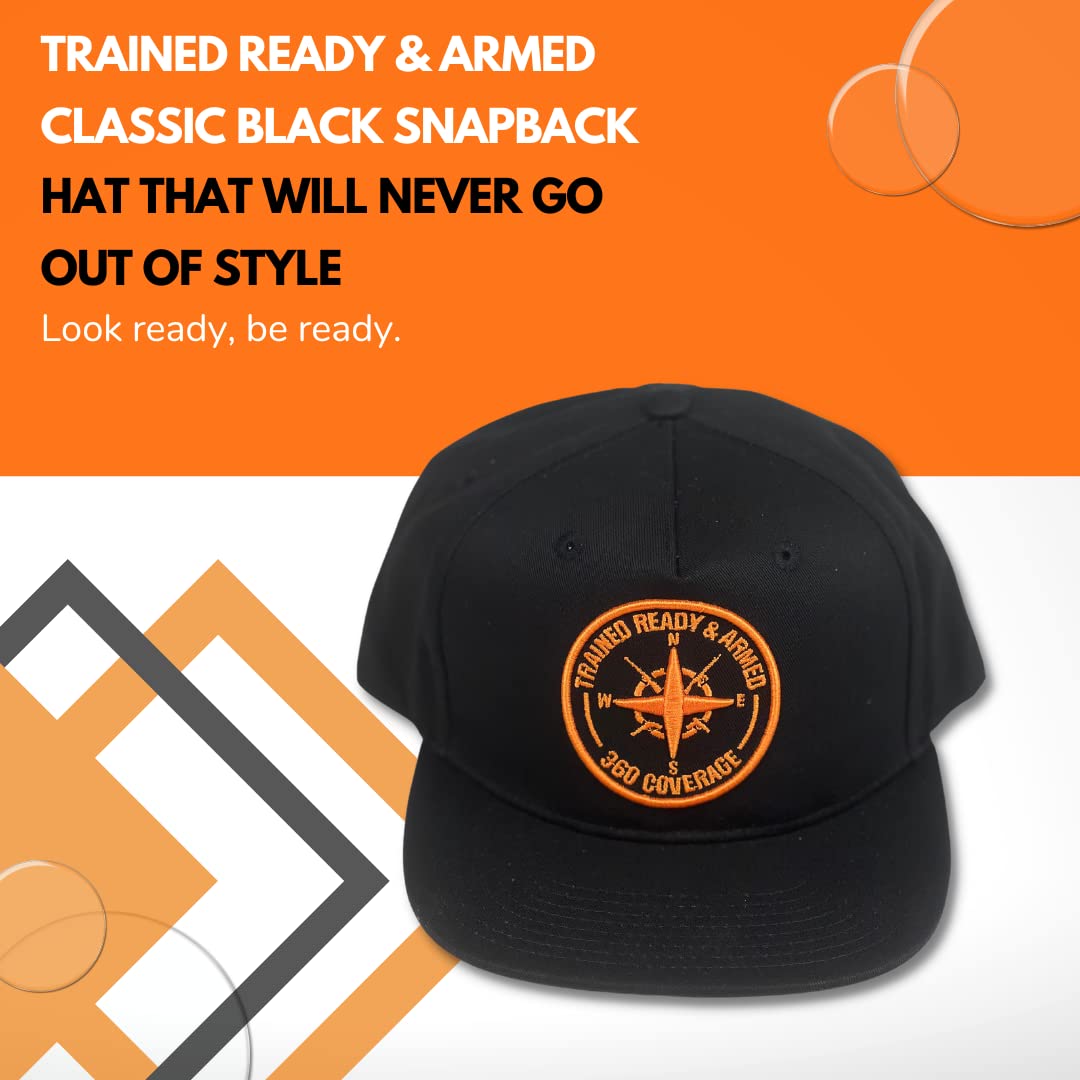 Trained Ready Armed Snapback Hat for Men & Women - Wool Blend Flat Bill Black Baseball Cap, Comfortable Golf Dad Hat (One Size)