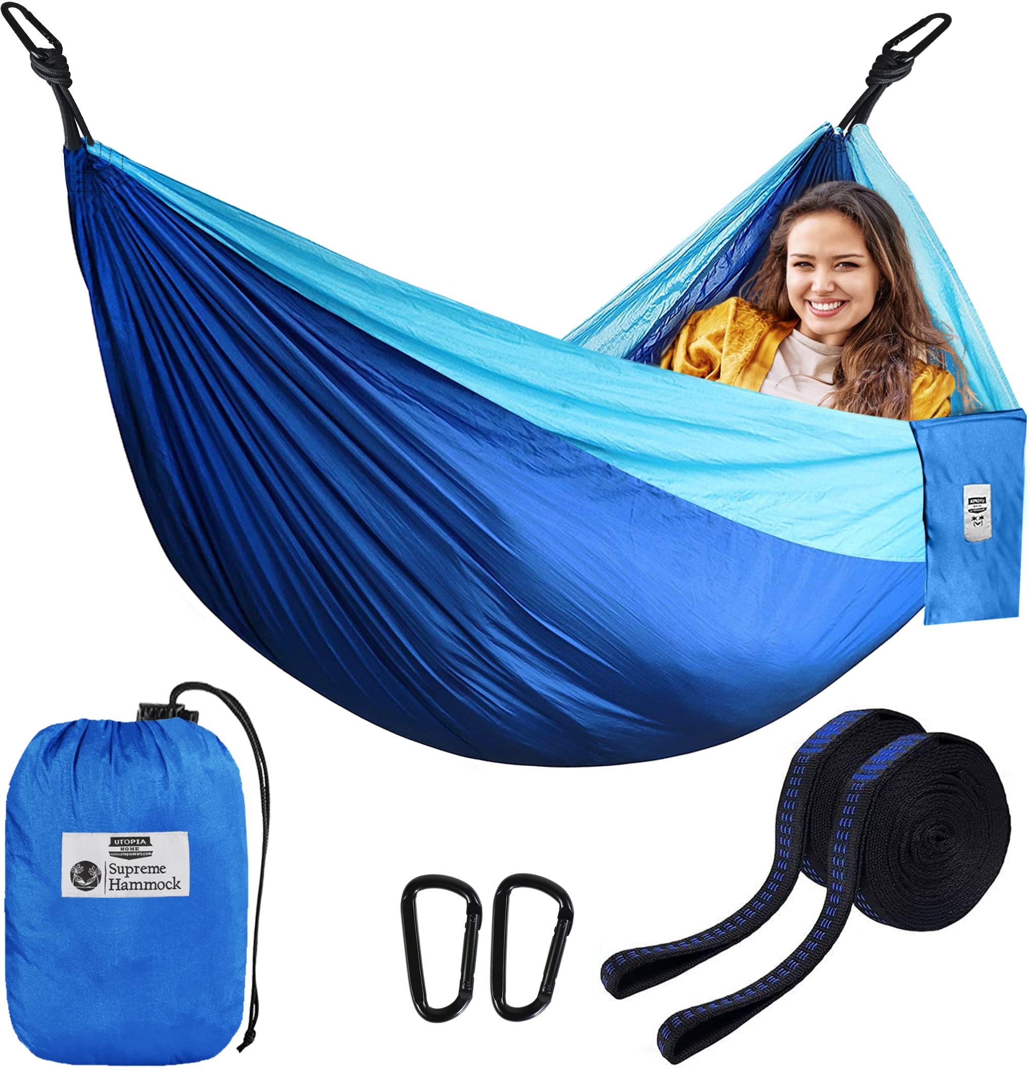 Utopia Home Camping Hammock Double & Single with 2 Tree Hammock Straps, Travel Hammock Backpacking Nylon Parachute Hammock for Outdoor & Hiking