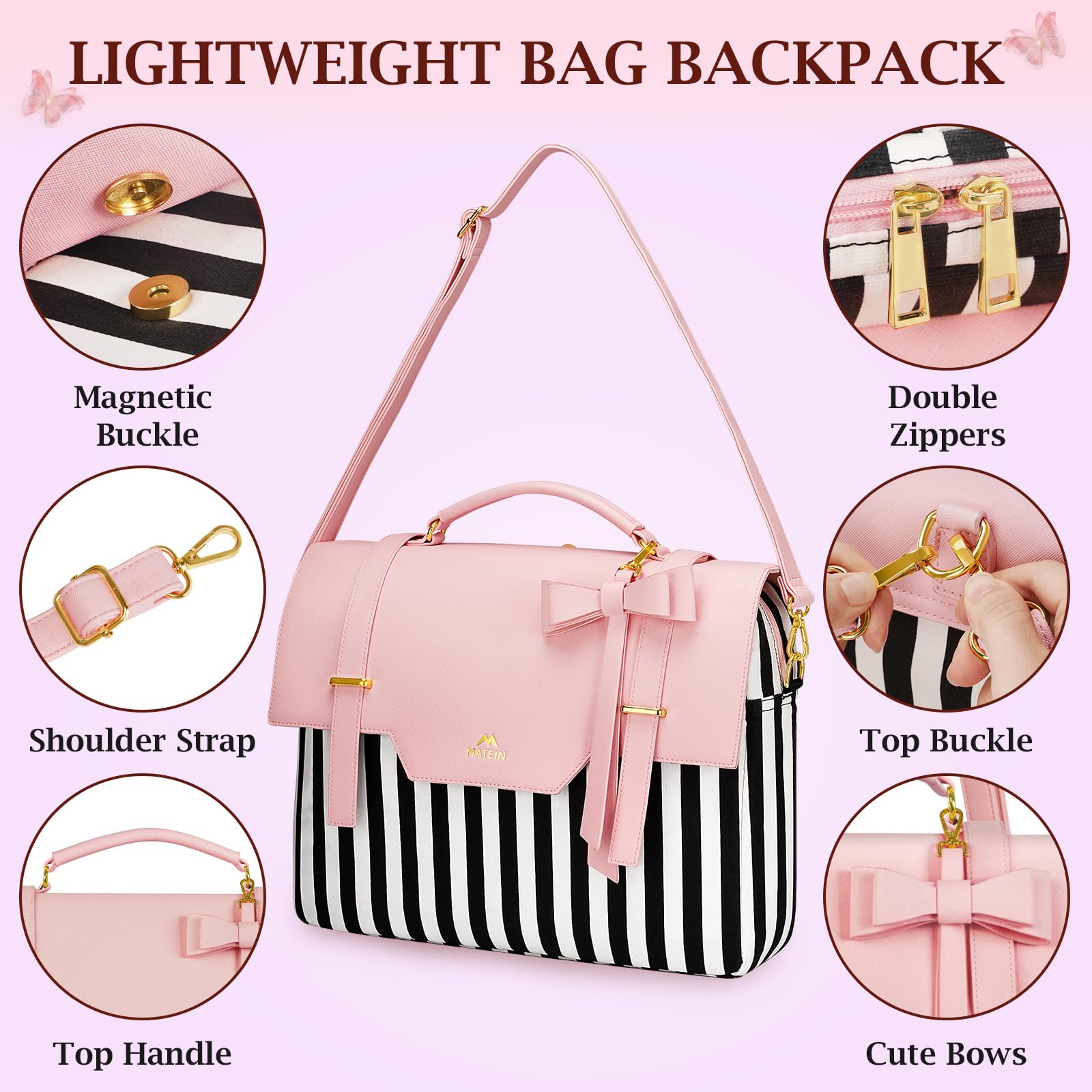 MATEIN Backpack for Women, Cute Corduroy Computer Bag with USB Port, TSA Lightweight Soft Travel Backpack Aesthetic, Laptop Bag 3 in 1 Convertible 15.6 Inch Laptop Briefcase Backpack with Bow