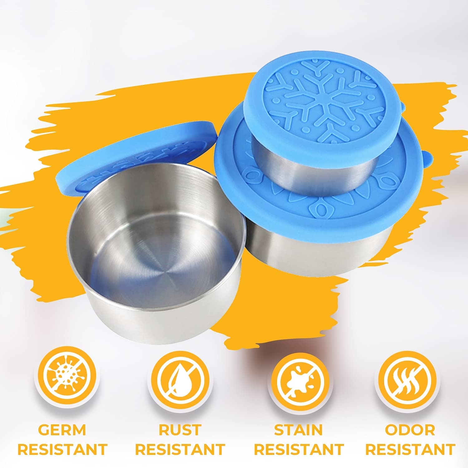Stainless Steel Dressing Containers with lids, Set of 3 (13oz, 6oz, 3oz) Multipurpose To-Go Meal Prep for Bento Box Lunch Box, Snacks, Tea, Coffee or Food, Leakproof, Stackable and Airtight (BLUE)