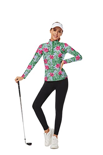 Women's Golf Shirt Long Sleeve 1/4 Zip Pullover Tennis Shirts Running Hiking Outdoor Tops (Print C, XXL)