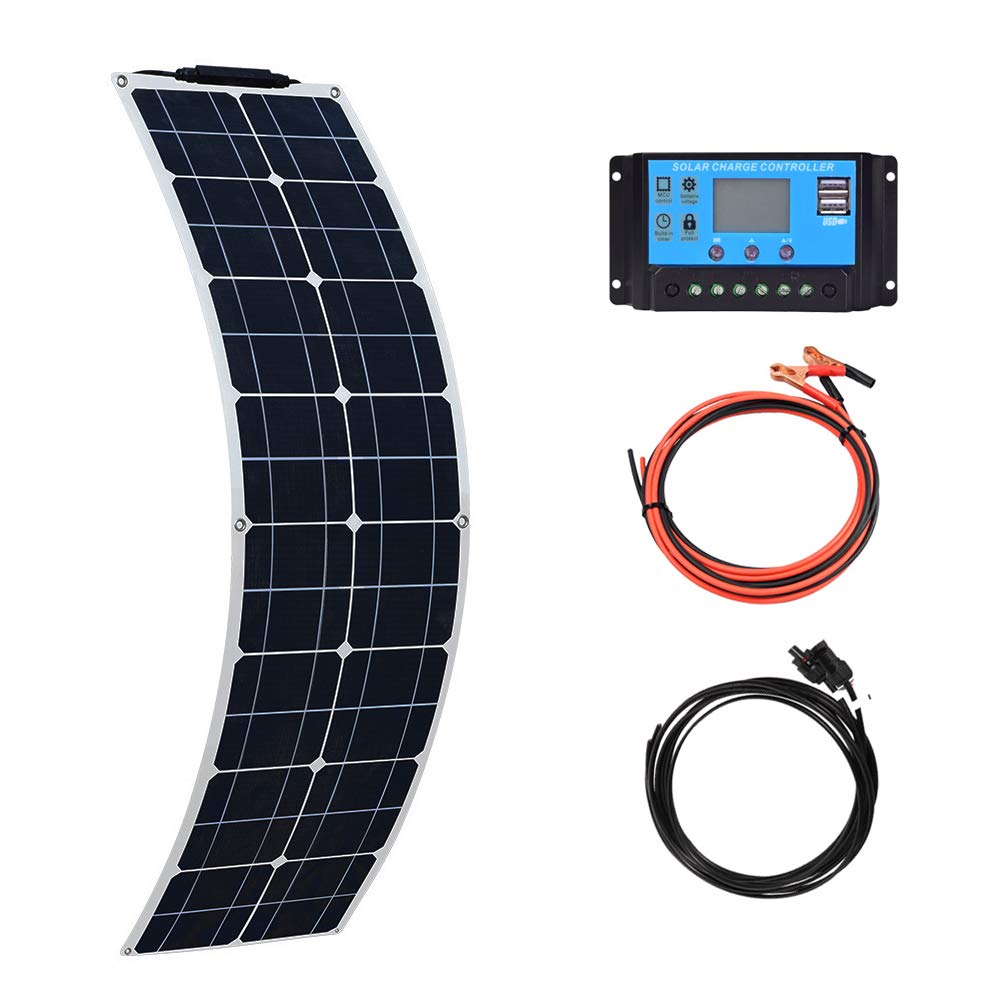 XINPUGUANG 50W Watt Solar Panel Solar Kit with 10A Solar Charge Controller Extension Cable for Battery rv Boat(White)