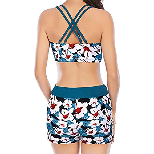 Women Twist High Waisted Bikini Sexy Push Up Two Piece Swimsuits Vintage Swimsuit Two Piece Retro Halter Ruched High Sky Blue