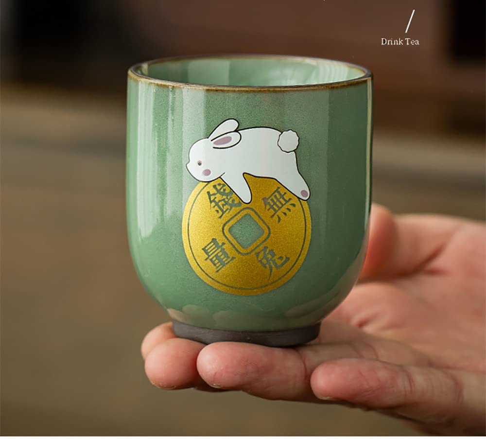 Tea Cup Gift, Year of the Rabbit Tea Cup Set, Ceramic Tea Cup, Chinese Kung Fu Tea Cup Set, 5pcs Ceramic Cup Set Rabbit Tea Cup