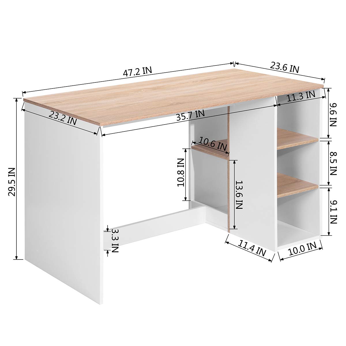 Office Computer Desk 47.2 Inch ps5 Gaming Desk with Drawers Kids Study Writing Desk Organizers with 5 Shelves Students Laptop Table Home Wood Workspace Conference Room Tables, Oak White