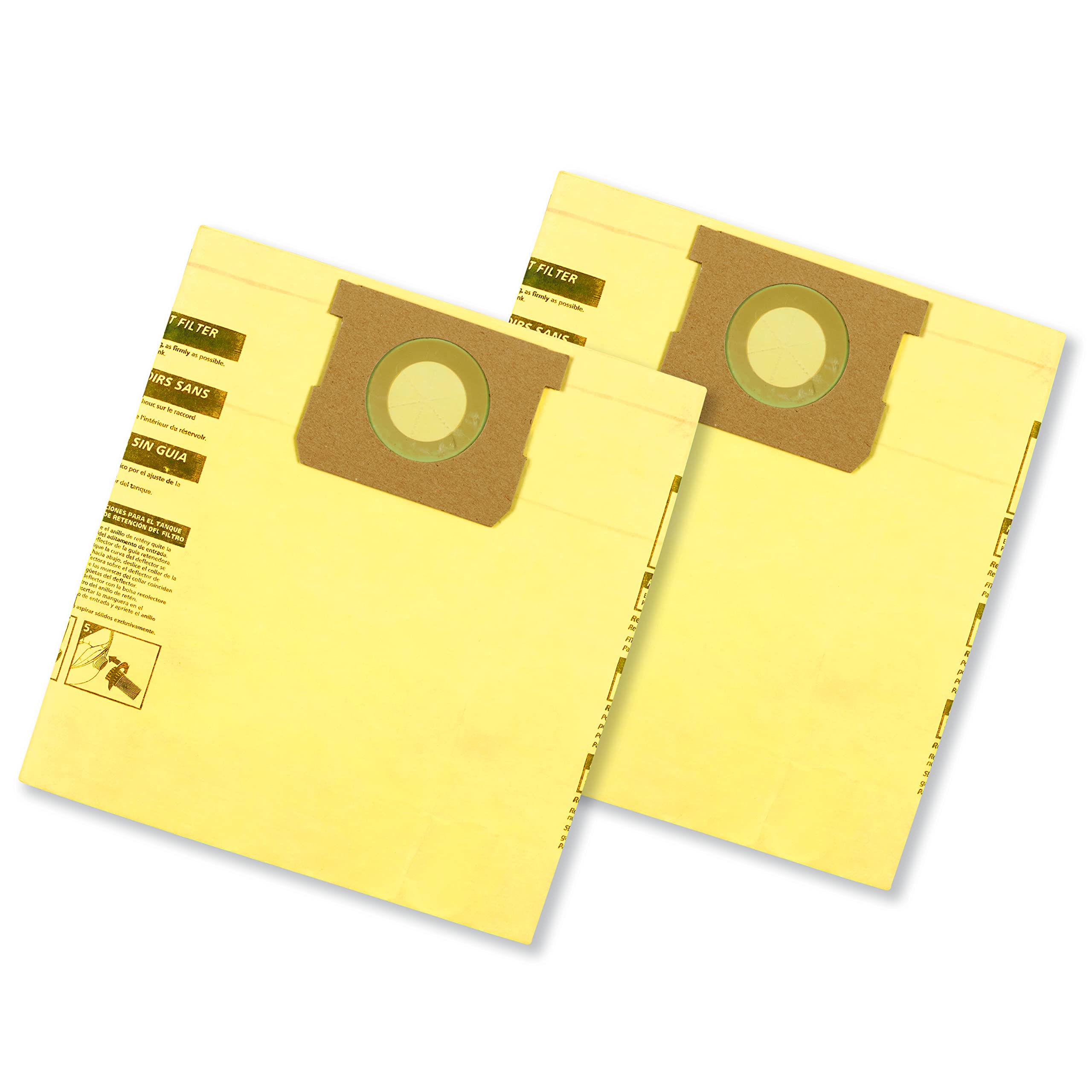 Shop-Vac 9067133, High-Efficiency Disposable Collection Filter Bags, Fits 5-8 Gallon Tanks, Yellow, Vacuum Filter Bags, Dry Pick Up Only, (2 Pack)