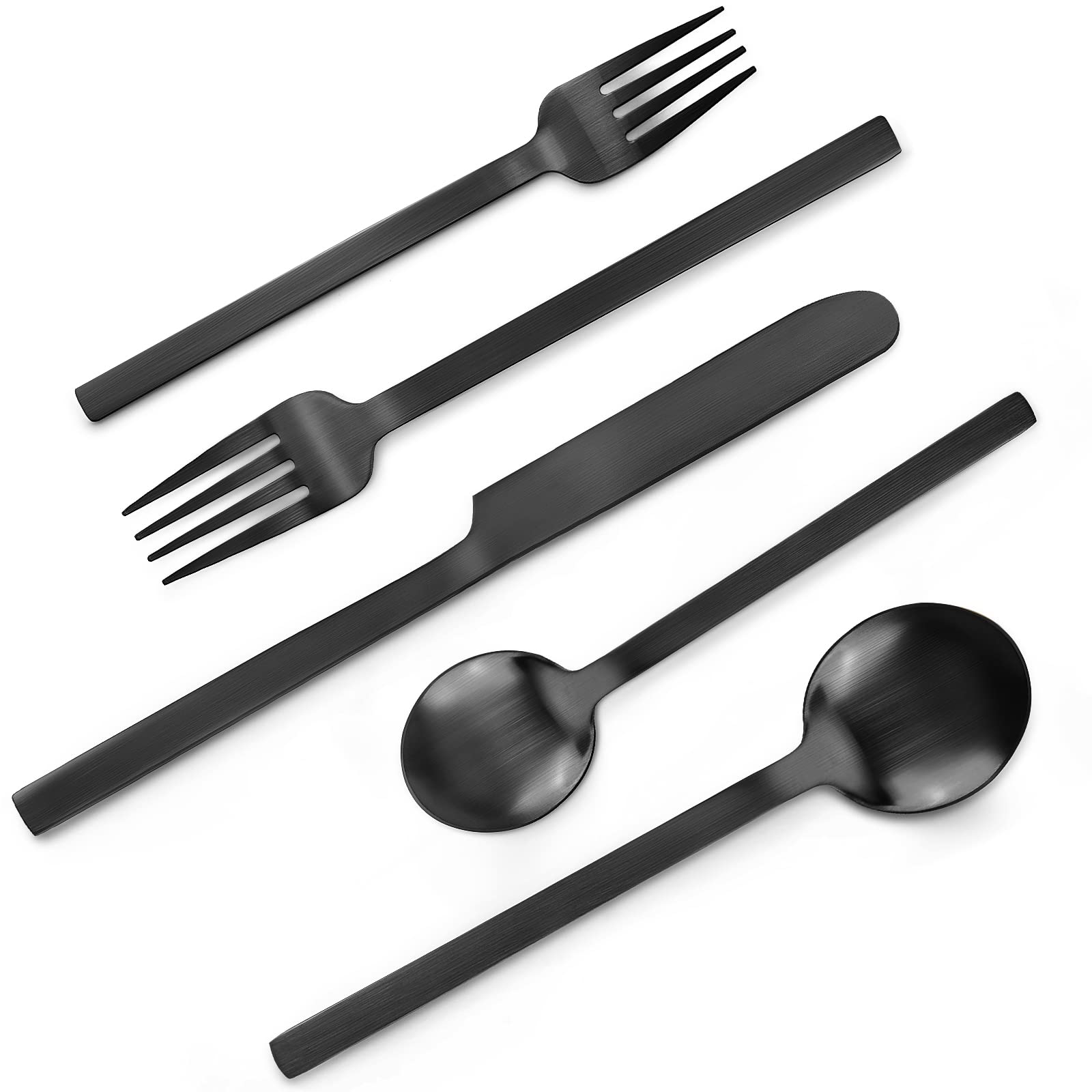 Matte Black Silverware Set,OPOLIA 30-Piece Stainless Steel Flatware Cutlery Set for 6,Stain Finish Tableware Eating Utensils, Food Grade, Dishwasher Safe