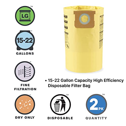 Shop-Vac 9067300 Genuine 15-22 Gallon High-Efficiency Disposable Collection Filter Bag, (2 Pack)