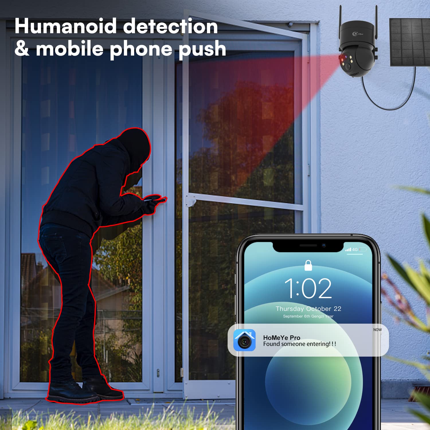 XVIM 2MP Pan/Tilt Solar Camera Security Outdoor, Rechargeable Solar Battery Security Camera with Color Night Vision, 2.4G WiFi Outdoor Cameras for Home Security, PIR Human Detection & 2-Way Audio