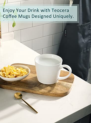 Teocera Coffee Mugs Set of 4, 12 Ounce Coffee Mug Set with Handle for Latte, Cappuccino, Cocoa, Tea - Modern Design Mugs - Gift for Women Men, White